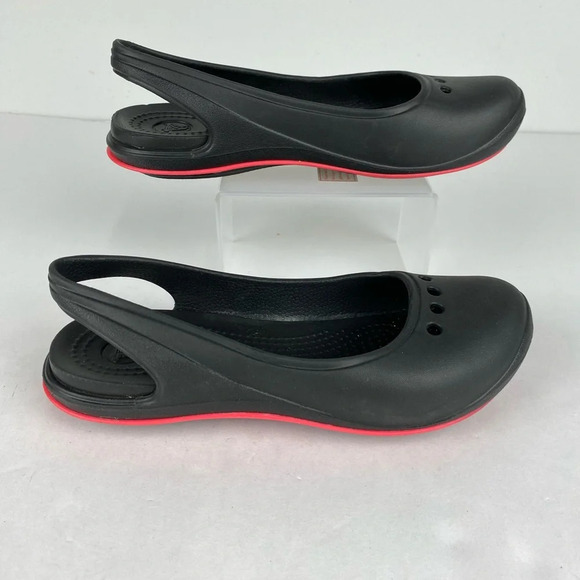CROCS | Shoes | Crocs Womens 5 Black Pink Tone Skylar Slingback Flat ...